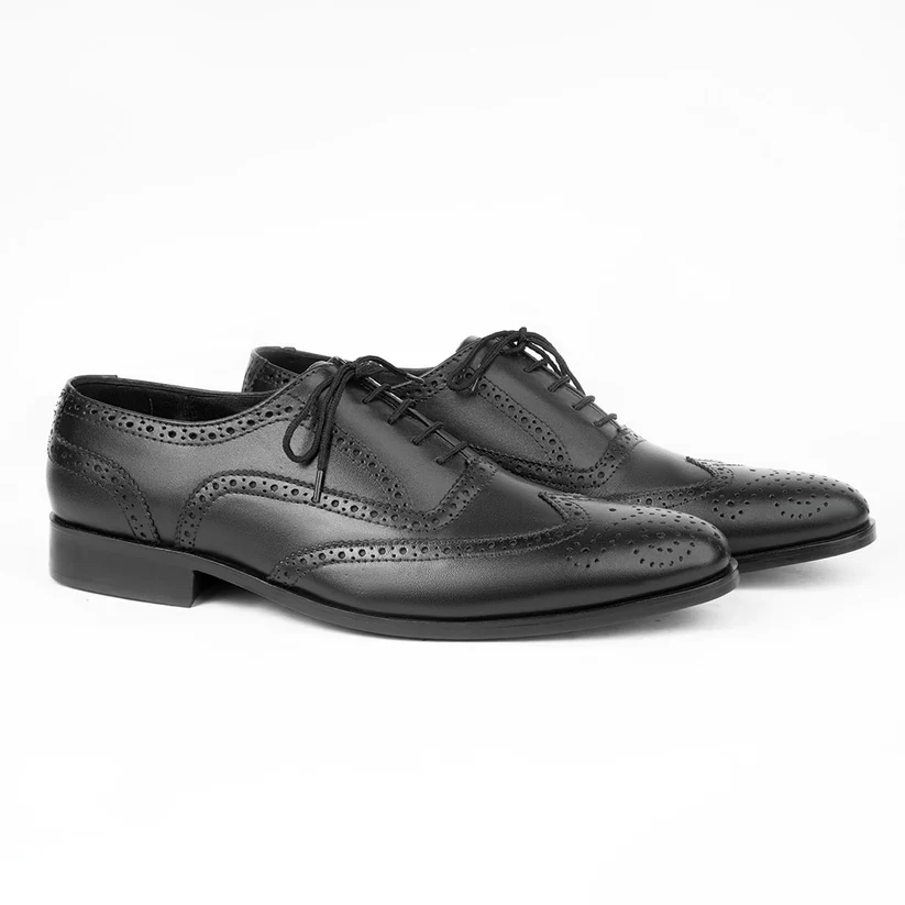 Black Wingtips Brogue Shoes for Men's Black Dress Shoes - Leather ...